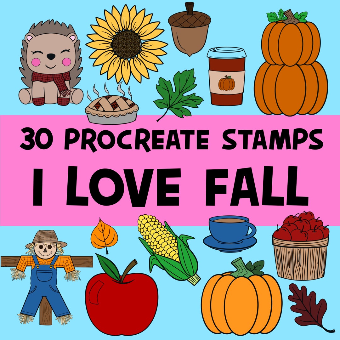 30 Digital Procreate Stamp Brushes I Love Fall Autumn Theme Digital ...