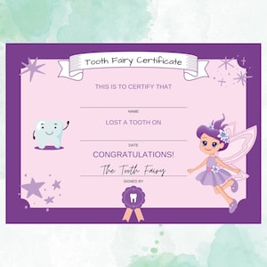 Tooth Fairy Certificate for Lost Teeth Instant Download, Blue & Pink ...