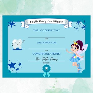 Tooth Fairy Certificate for Lost Teeth Instant Download, Blue & Pink ...