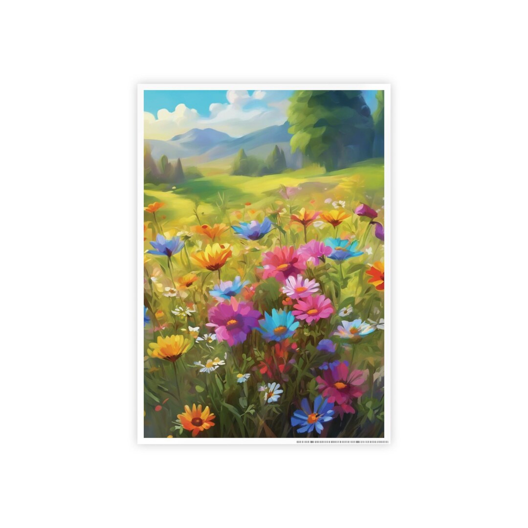 Rainbow Flower Field Glossy Poster - Etsy