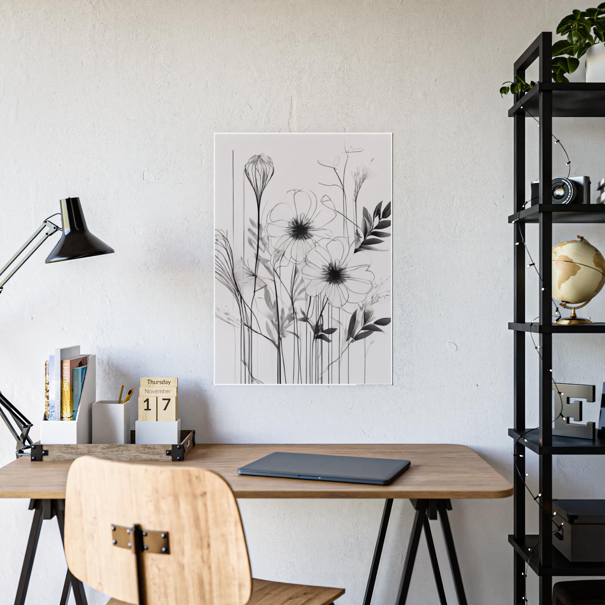 Black and White Flowers Glossy Poster - Etsy