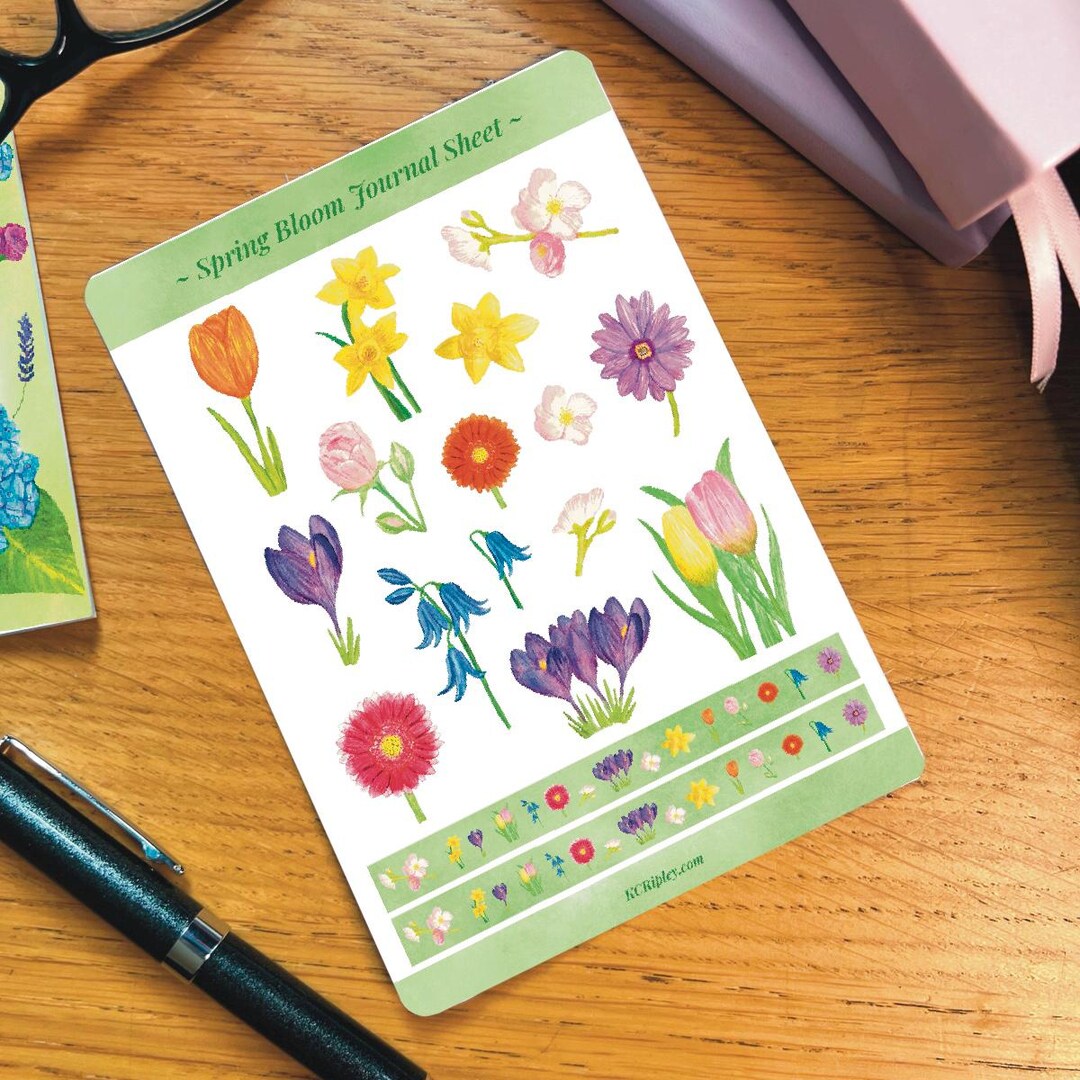 Spring Bloom Journal Sticker Sheet | Colourful Floral Stickers ...