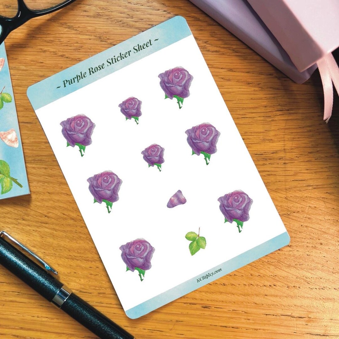 Purple Rose Stickers - Watercolour Roses for Scrapbooking - Journal ...