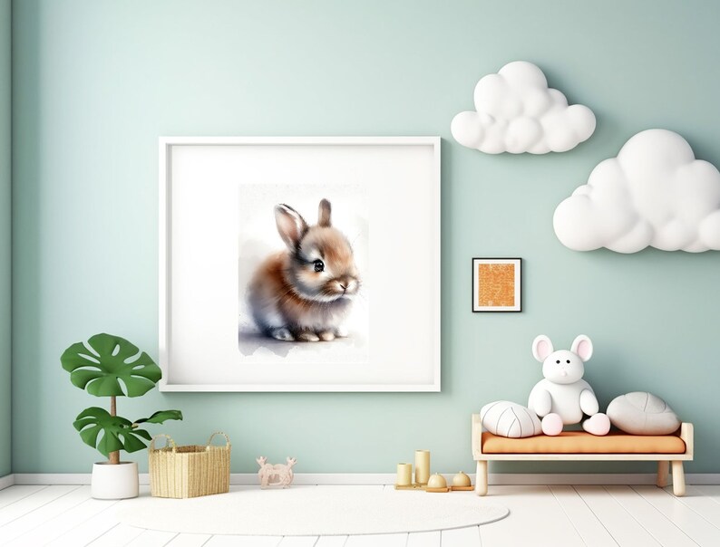 Nursery Wall Art Brown Rabbit Printable Digital Download Girl's Bedroom ...