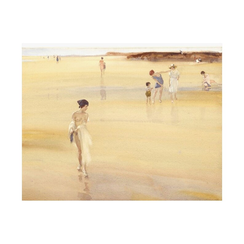 Golden Sands at Bamburgh Castle Painting by William Russell Flint Northumberland Coastline ...
