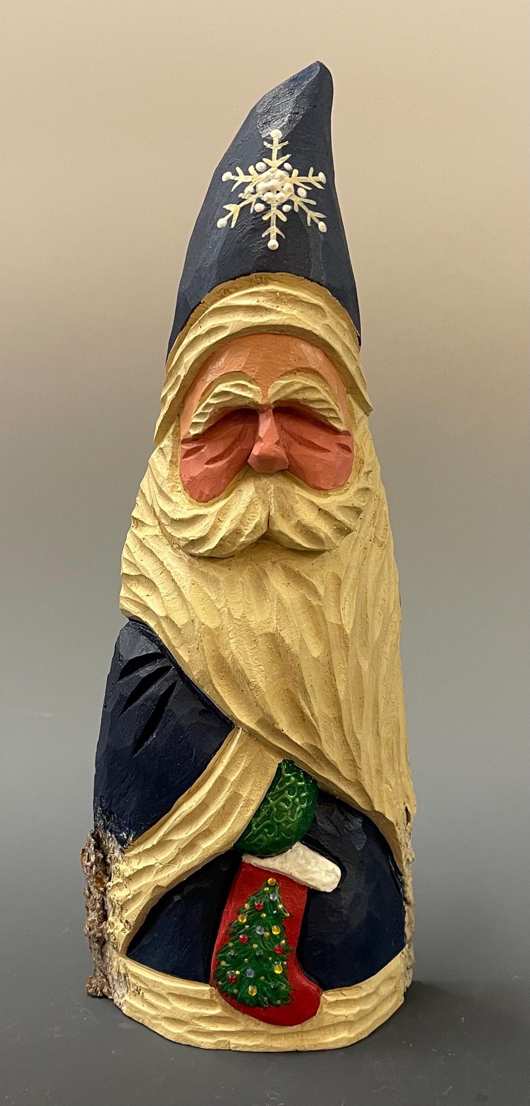 HAND Carved Original 11 Tall Santa W/ Stocking From 100 Year Old ...