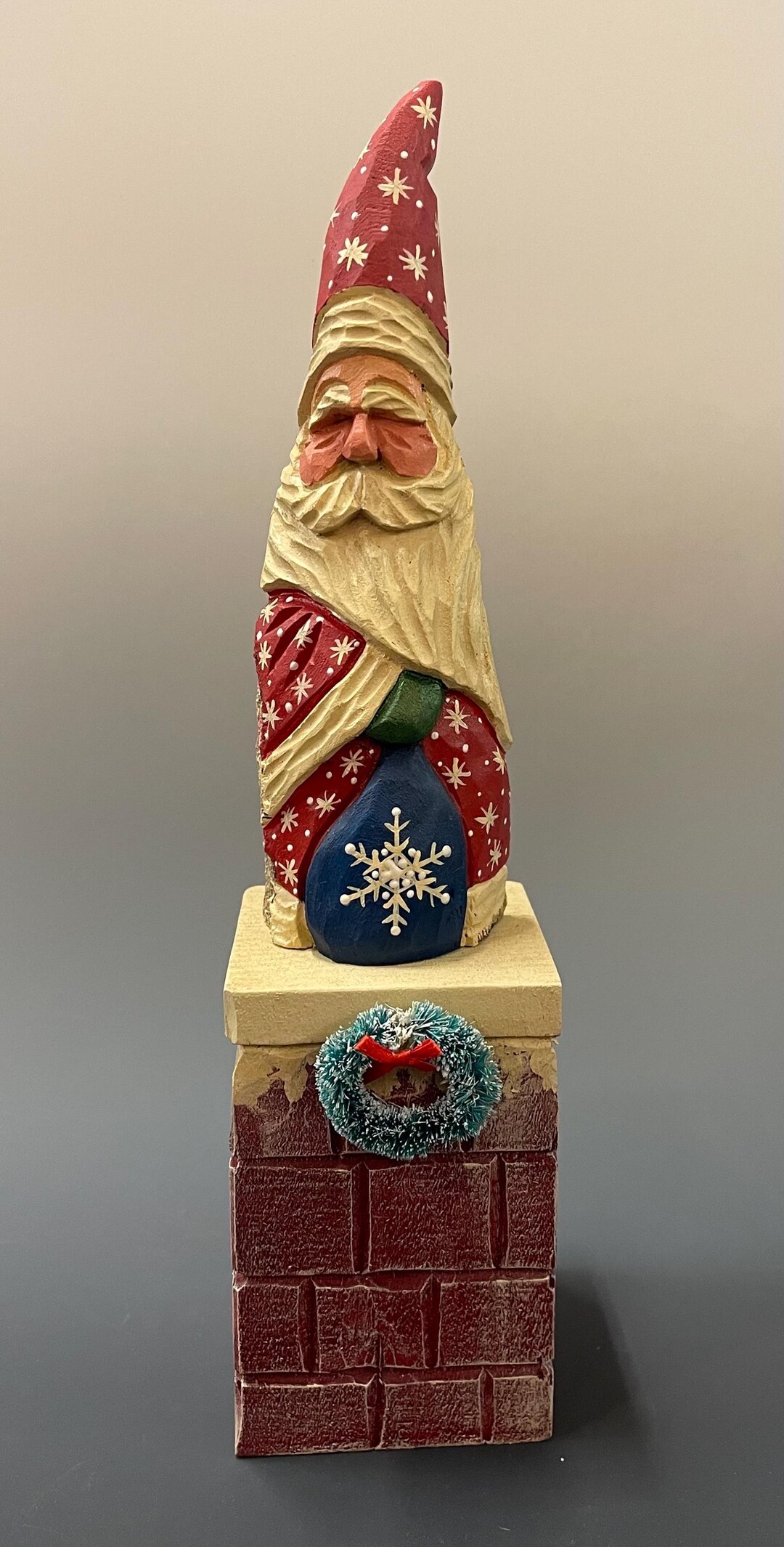 HAND Carved Original 13 Tall Santa on Chimney From 100 Year Old ...