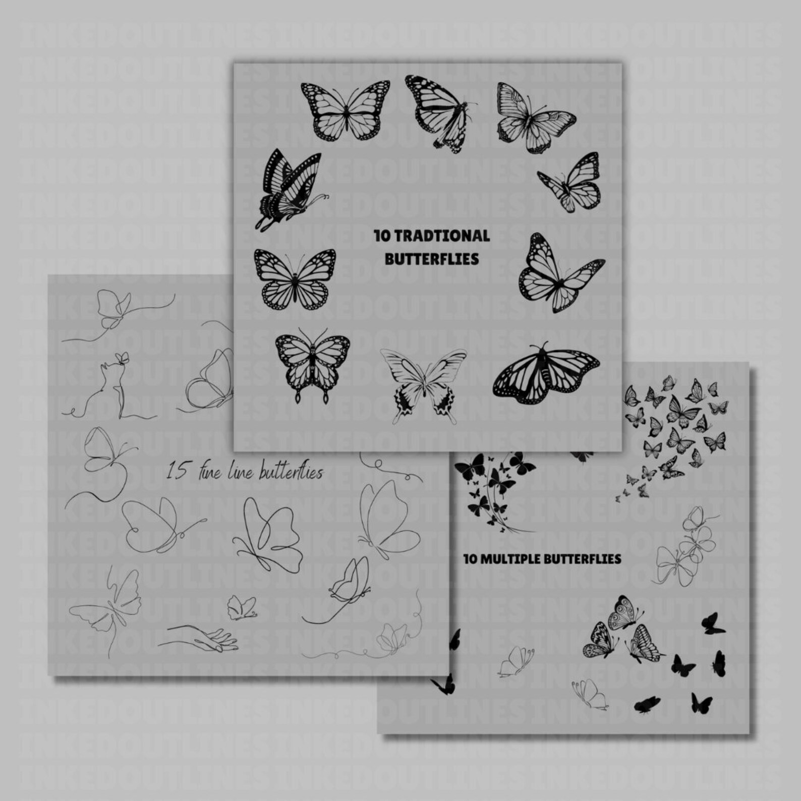 111 Butterfly Flash Tattoo Design Bundle, Tattoo Stamps, Digital ...