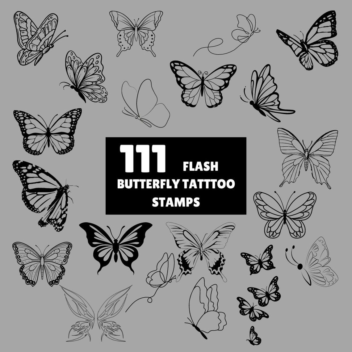 111 Butterfly Flash Tattoo Design Bundle, Tattoo Stamps, Digital ...
