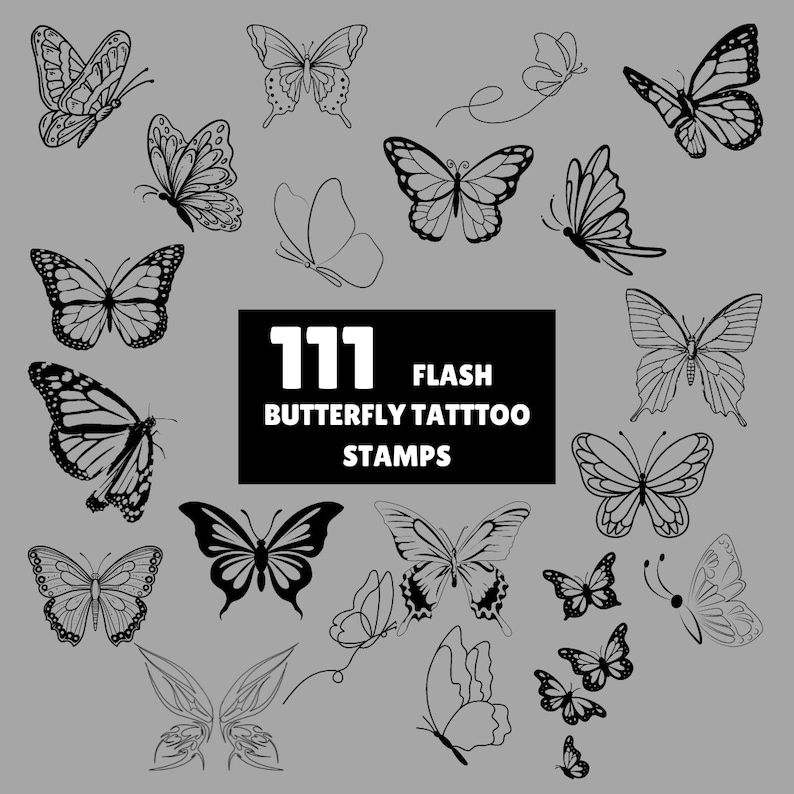 111 Butterfly Flash Tattoo Design Bundle, Tattoo Stamps, Digital ...