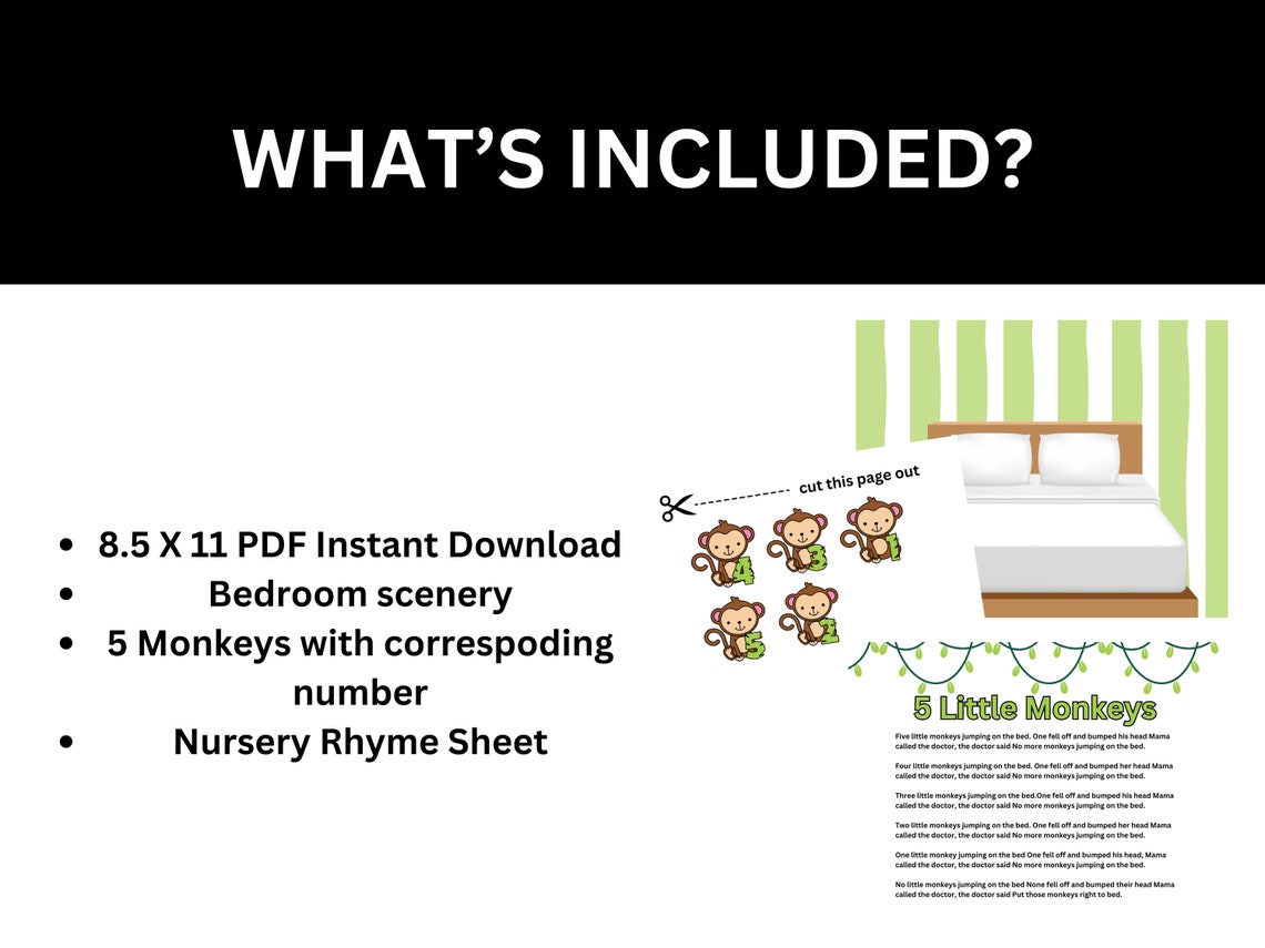 5 Little Monkeys Nursery Rhyme Activity Interactive Nursery Rhyme for ...