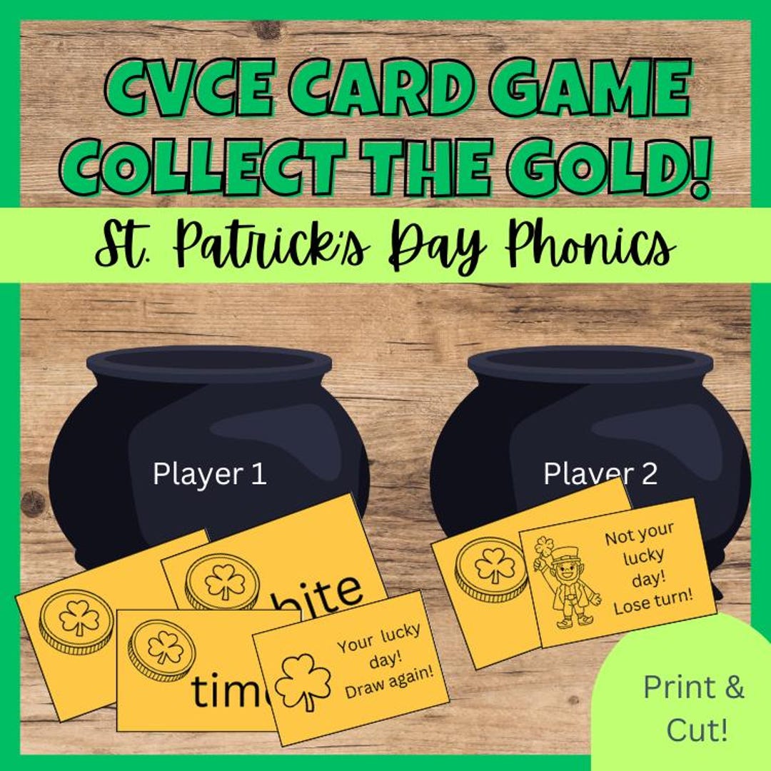Cvce/silent E Phonics Game, Montessori, St. Patrick's Day Game/center ...
