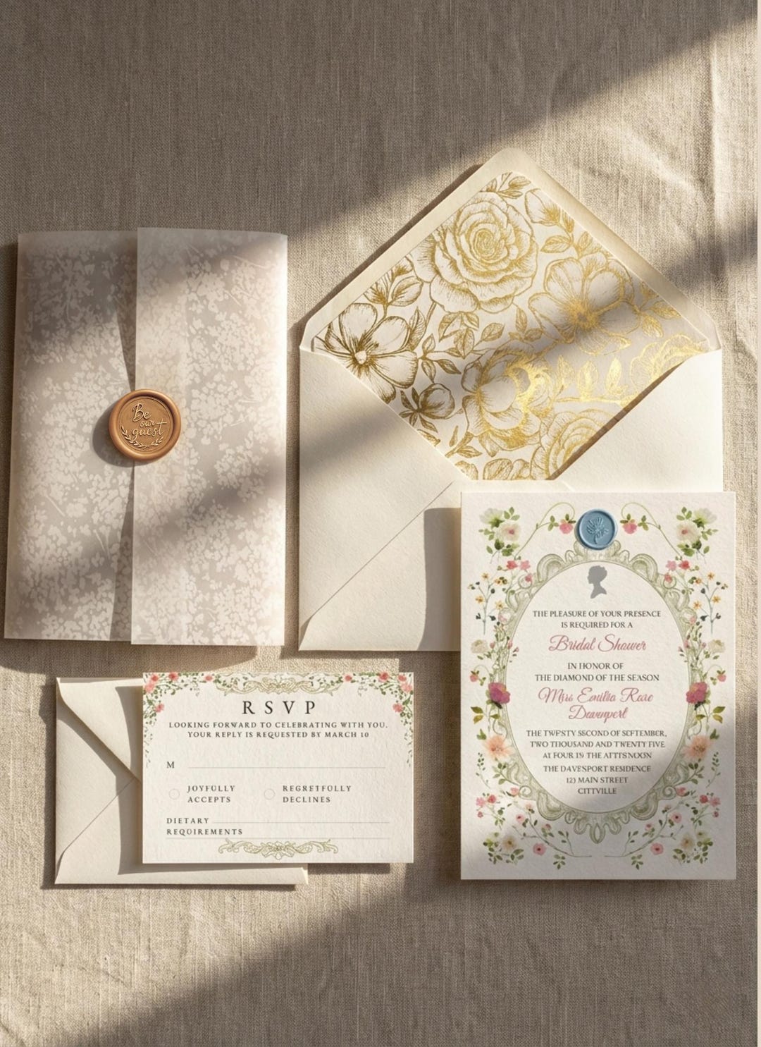 Luxury Bridgerton Bridal Shower Invitation Set • Regency Floral Invite ...