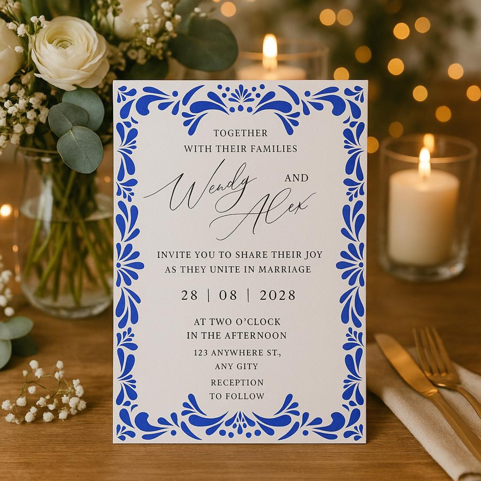 Blue Talavera Wedding Invitation Template • Editable Mexican Tile ...