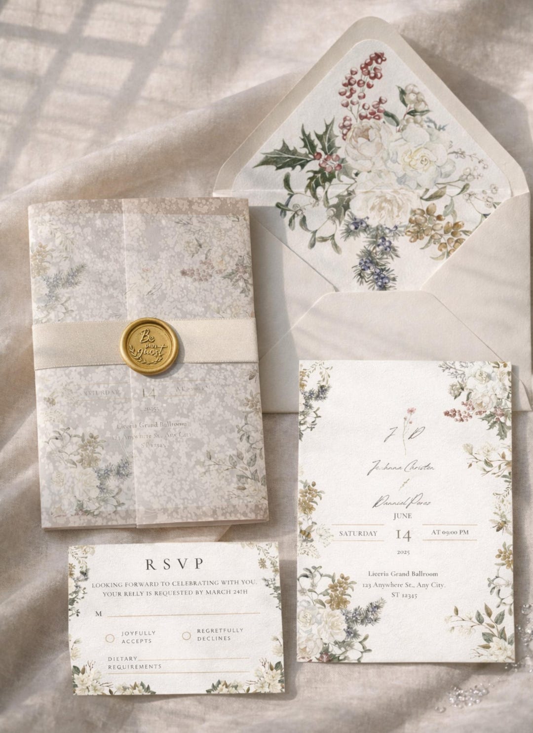 Romantic Floral Wedding Invitation Suite | Editorial Garden Invitation ...