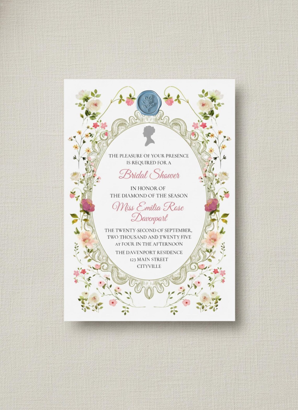 Luxury Bridgerton Bridal Shower Invitation Set • Regency Floral Invite ...