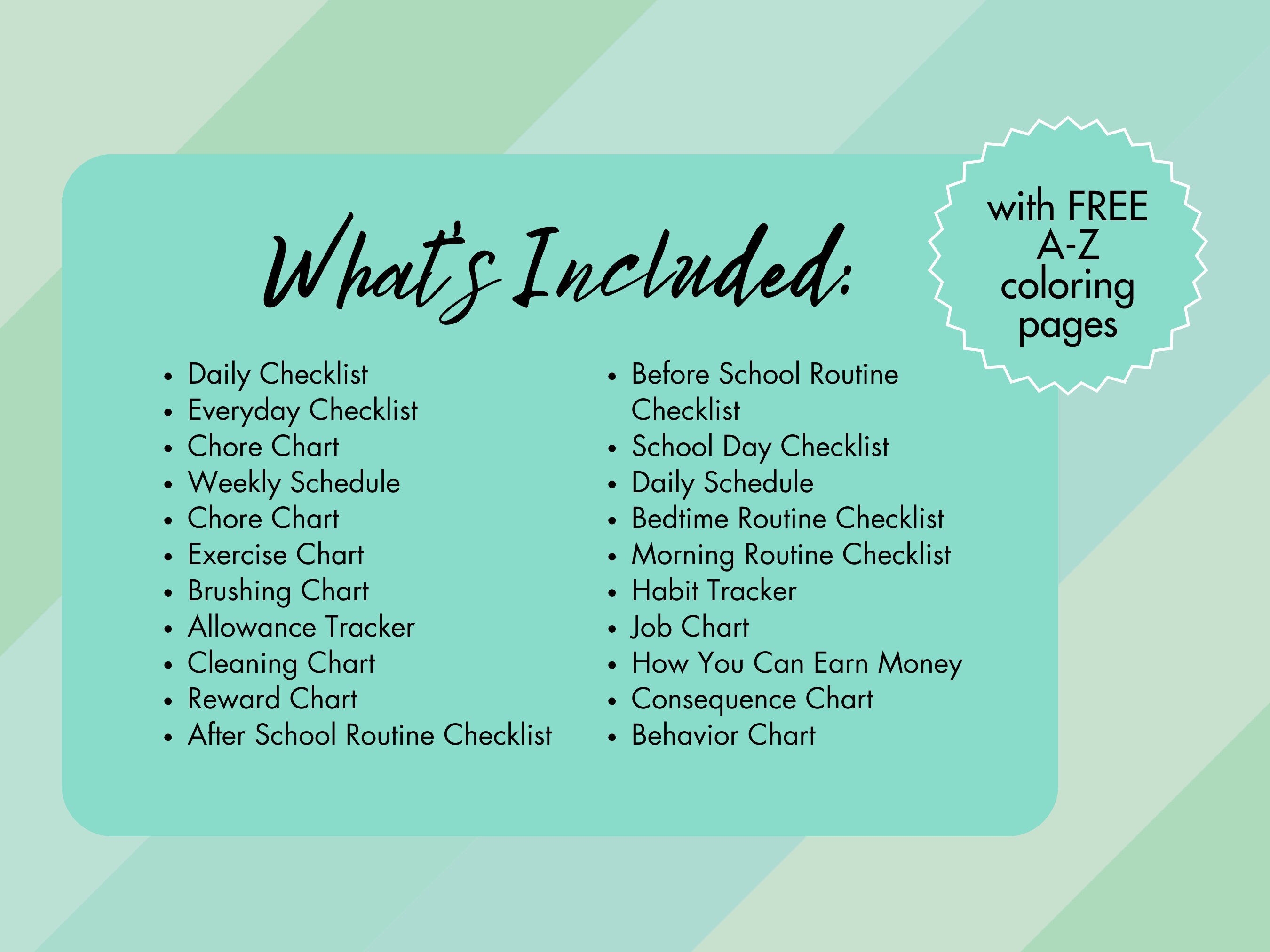 Printable Kids Chore Chart - Green - Etsy