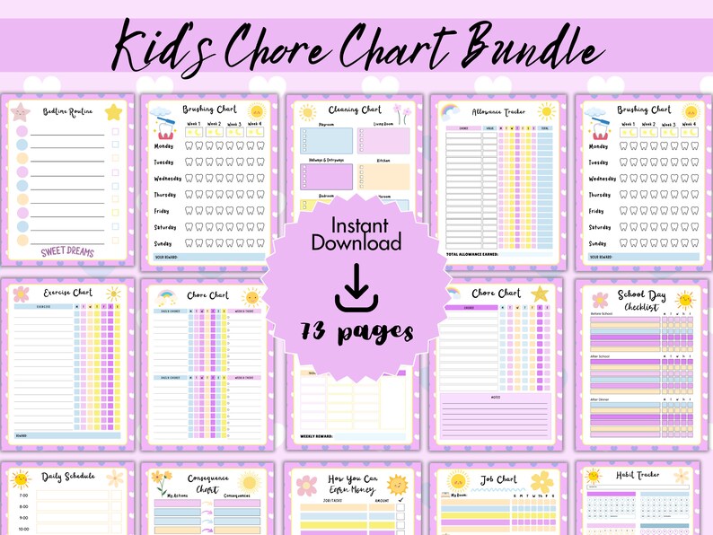 Printable Kids Chore Chart - Purple - Etsy