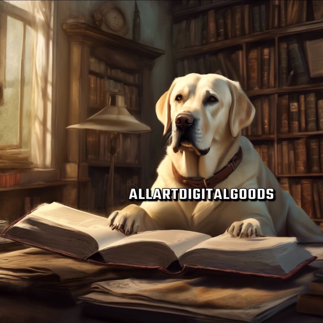 Labrador Reading a Book, Labrador, Dog, Digital Image, Printable ...