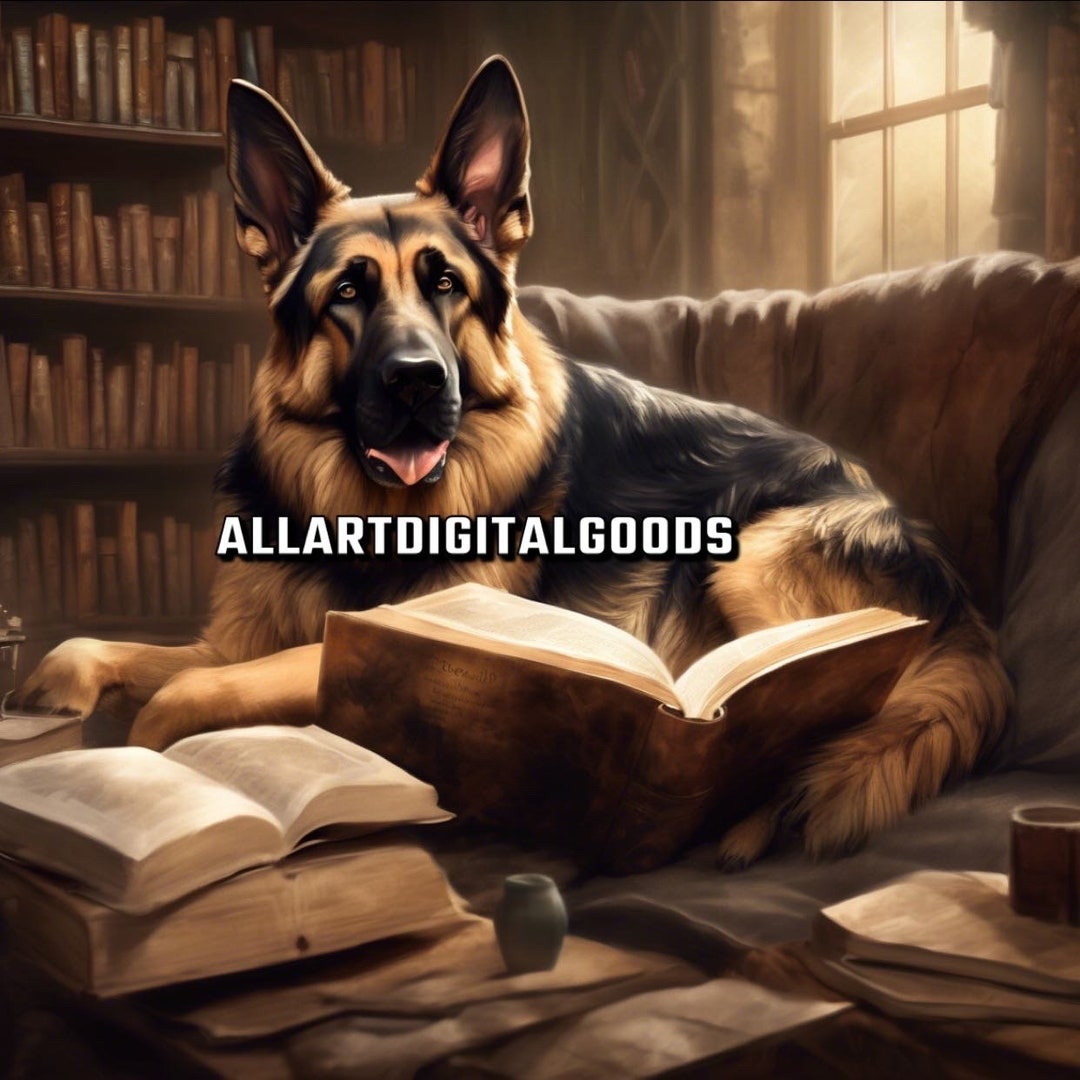 German Shepherd Reading a Book, German Shepherd, Dog, Digital Image ...