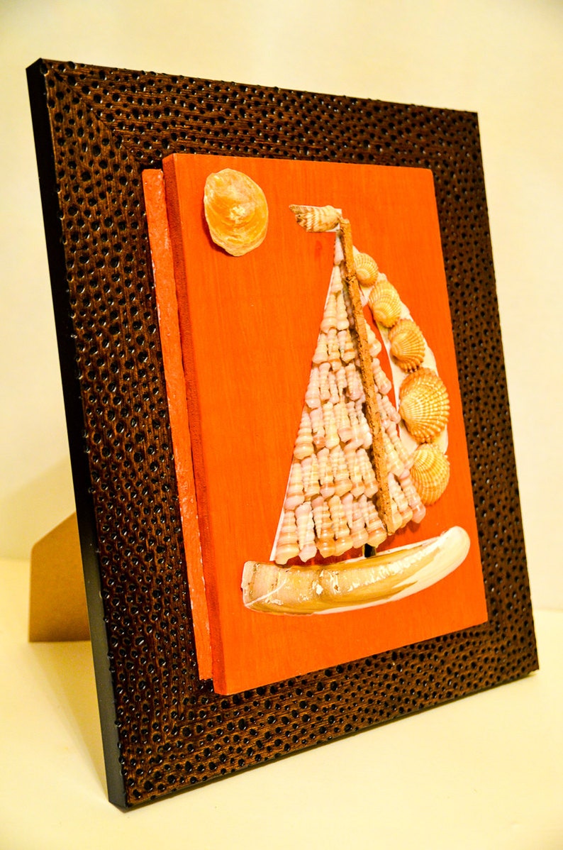 Sail Boat Miniature Original Seashell Mosaic With Professional Frame ...