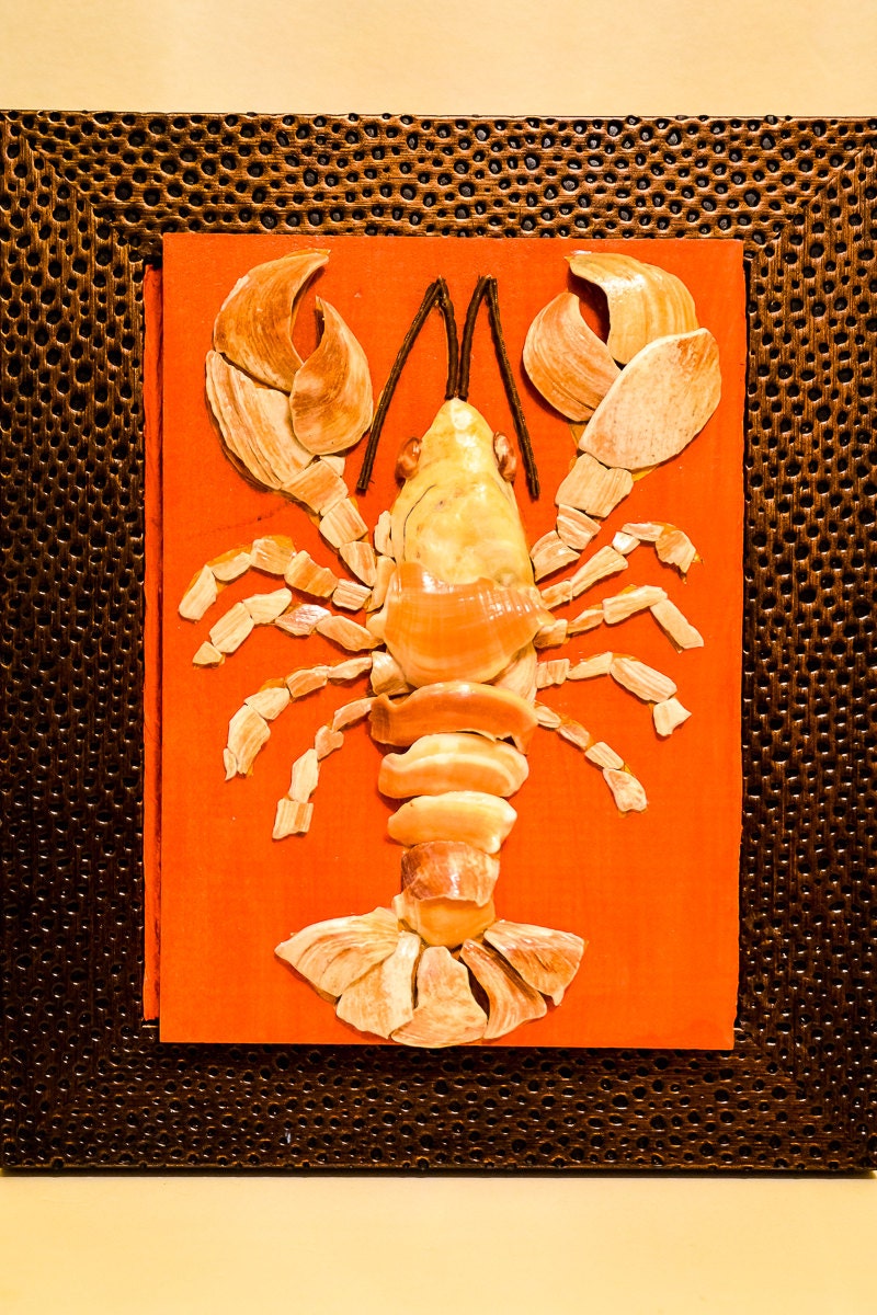 Lobster Unique Seashell Mosaic With Professional Frame, Room Wall Decor ...
