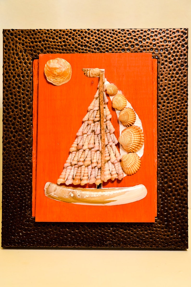 Sail Boat Miniature Original Seashell Mosaic With Professional Frame ...