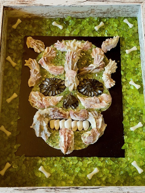 Skeleton's Skull Original Mixed Media Seashell Halloween - Etsy