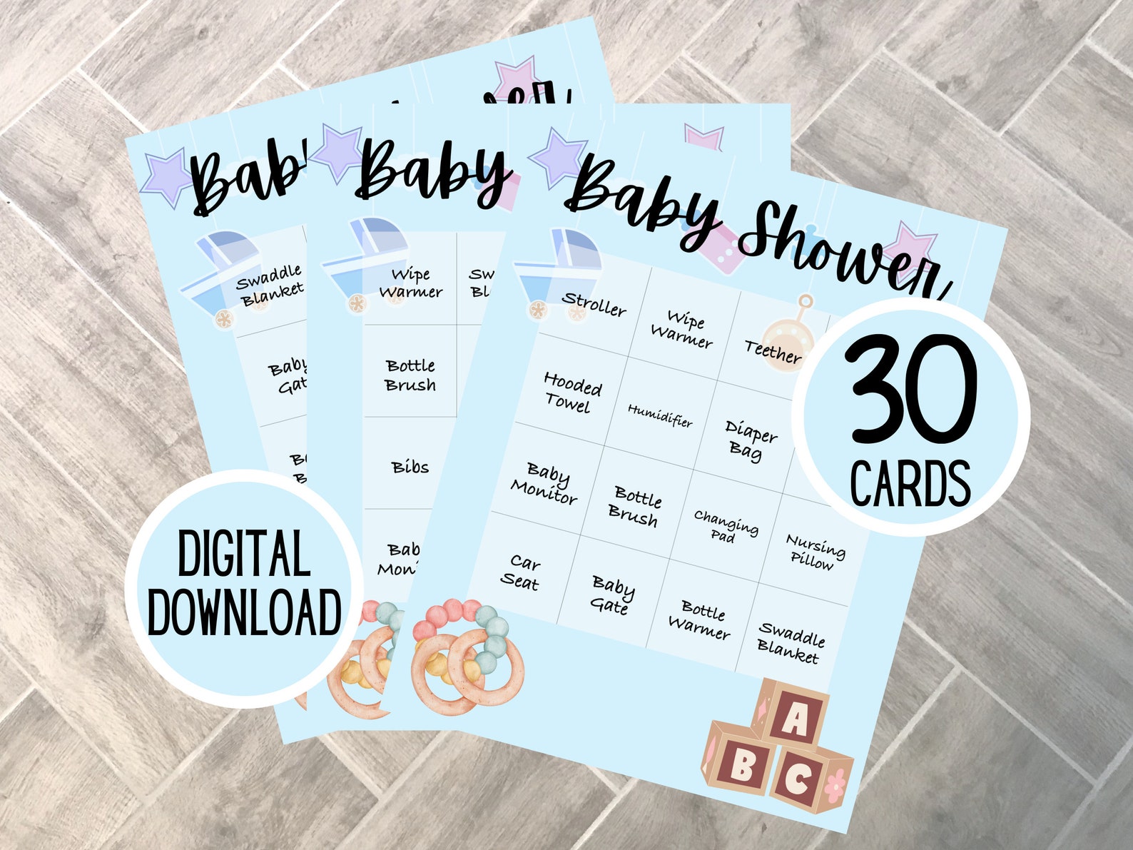 Blue Baby Shower Bingo Cards Prefilled Blue Baby Shower Baby Bingo ...