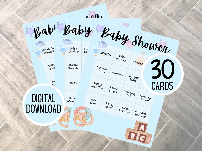 Blue Baby Shower Bingo Cards Prefilled Blue Baby Shower Baby Bingo ...