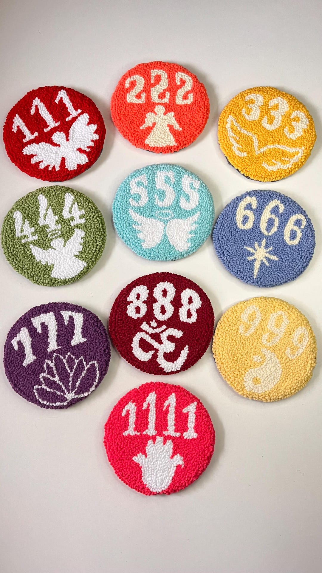 Punch Needle Coasters Angel Numbers -777 Lucky, 111 Manifestation ...