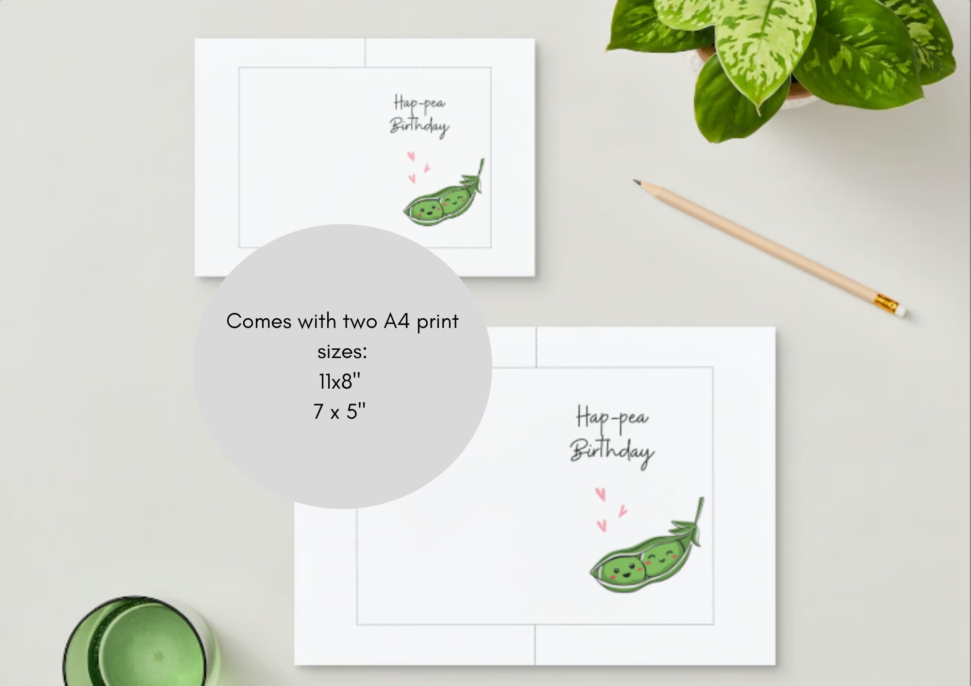 Printable Cute Birthday Card Funny Birthday Card Hap-pea Birthday Two ...