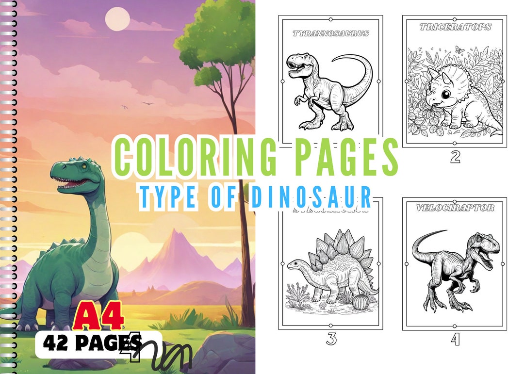 Coloring Pages Themed on Types of Dinosaurs, Coloring Books, Learn to ...