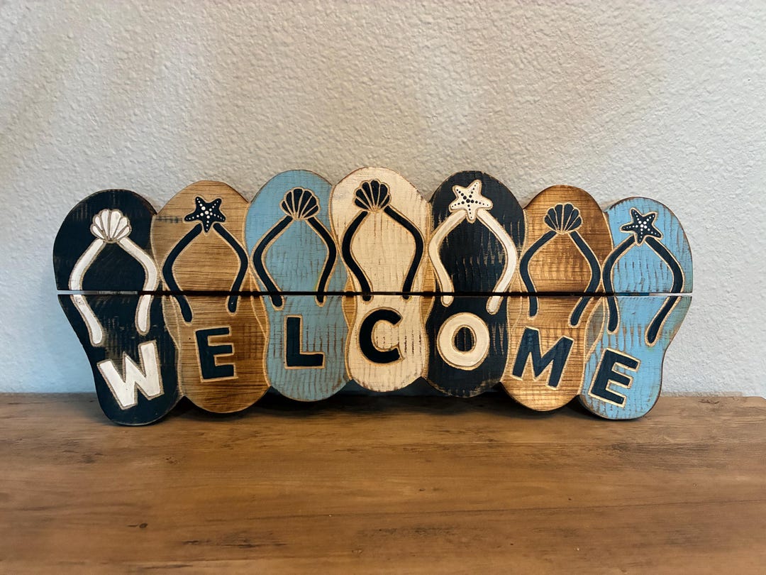 Flip-flop Welcome Coastal Wood Wall Decor - Etsy