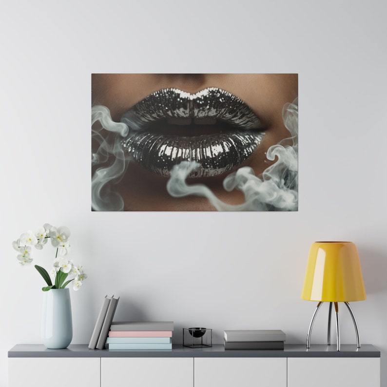 Silver Glitter Kissed Lips , Matte Canvas, Stretched, 0.75" Digital Art ...