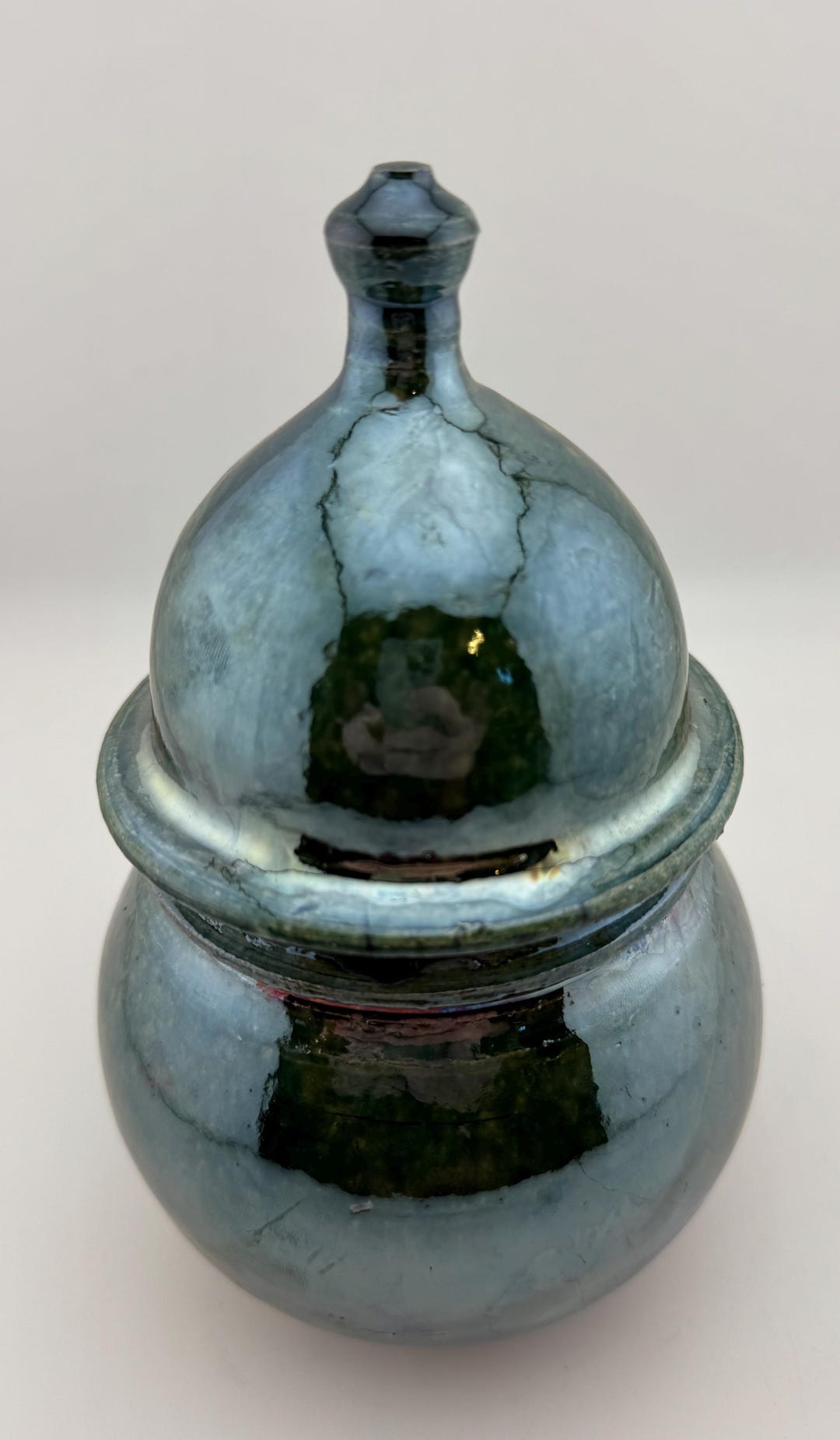 Blue Green Metallic Effect Raku Jar Handmade Wheelthrown Unique Decor ...