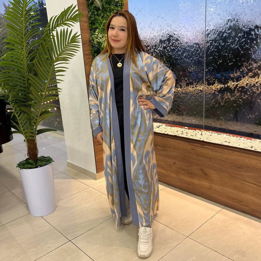 Handwoven Duster Uzbek Silk Robe Cotton Kaftan Boho Duster Kimono Robe ...