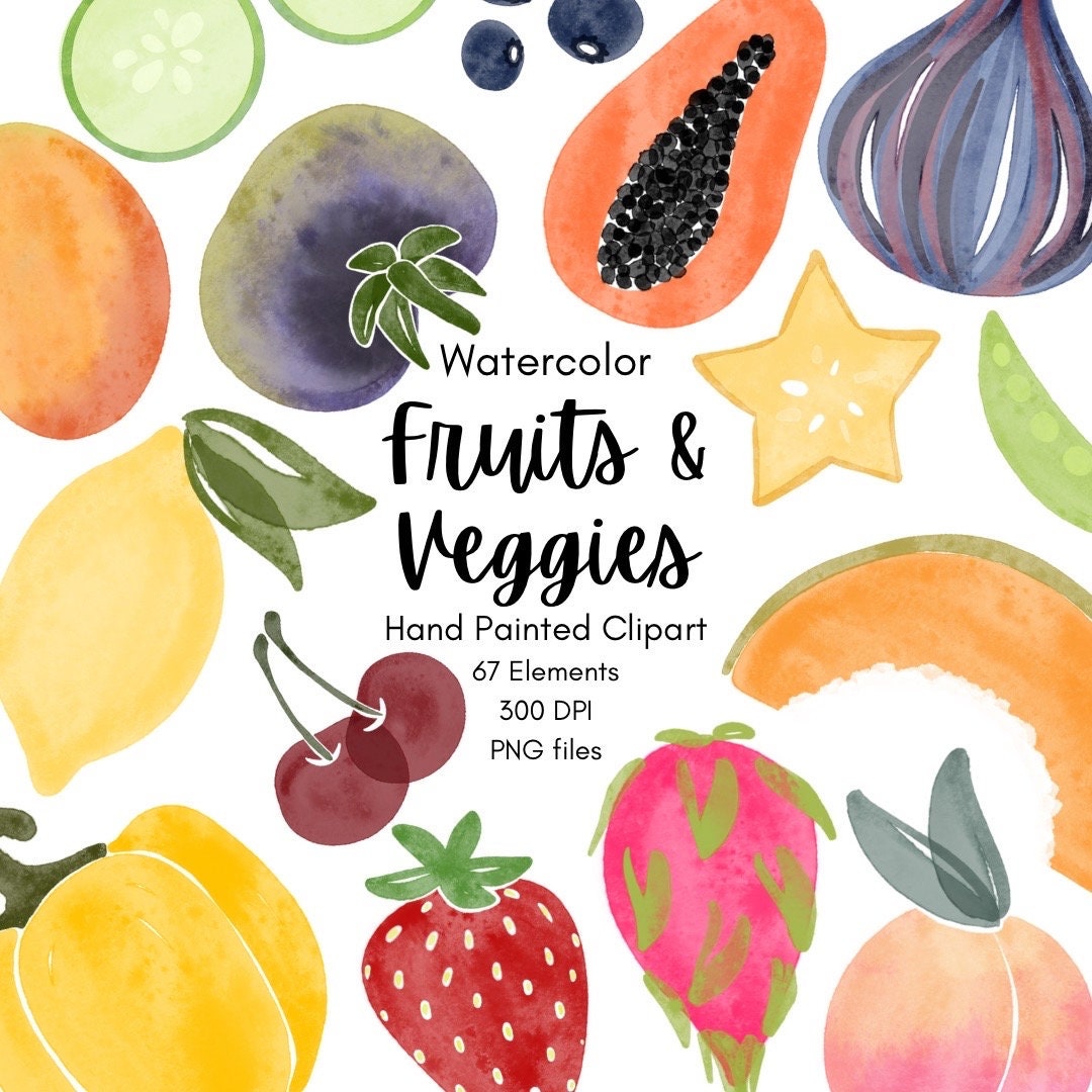 Watercolor Fruit & Veggie Clipart | Hand-drawn PNG Bundle - Etsy Canada