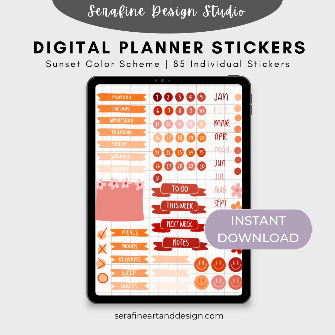 Sunset Color Scheme Digital Planner Stickers Digital Sticker Set ...