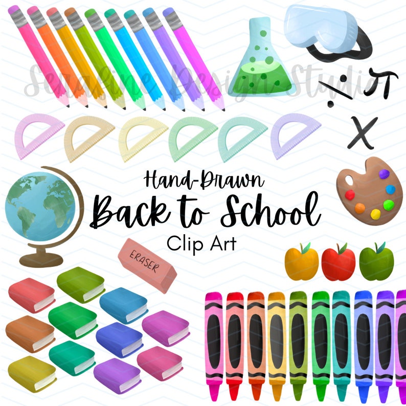Handdrawn School Supplies Digital Clipart for Scrapbooking and Planners ...