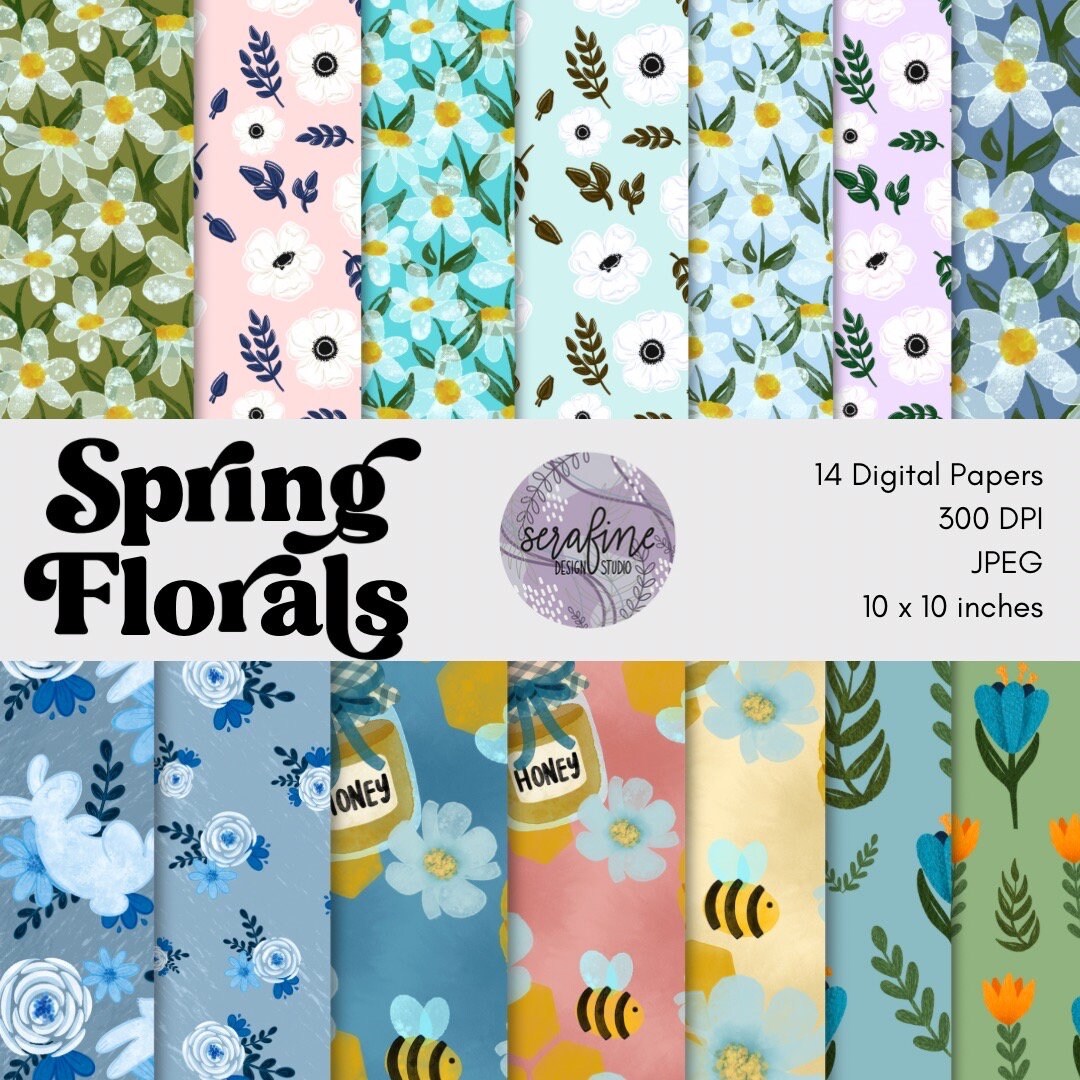 Watercolor Spring Floral Digital Paper Bundle Seamless Patterns for ...