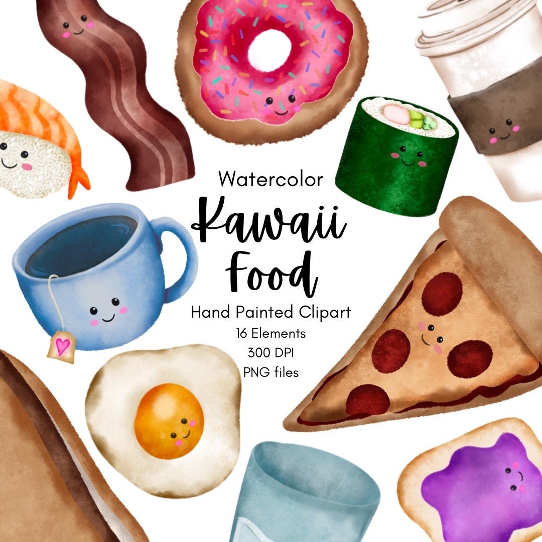 Kawaii Food Watercolor Clipart | PNG UVDTF File for Makers Small ...