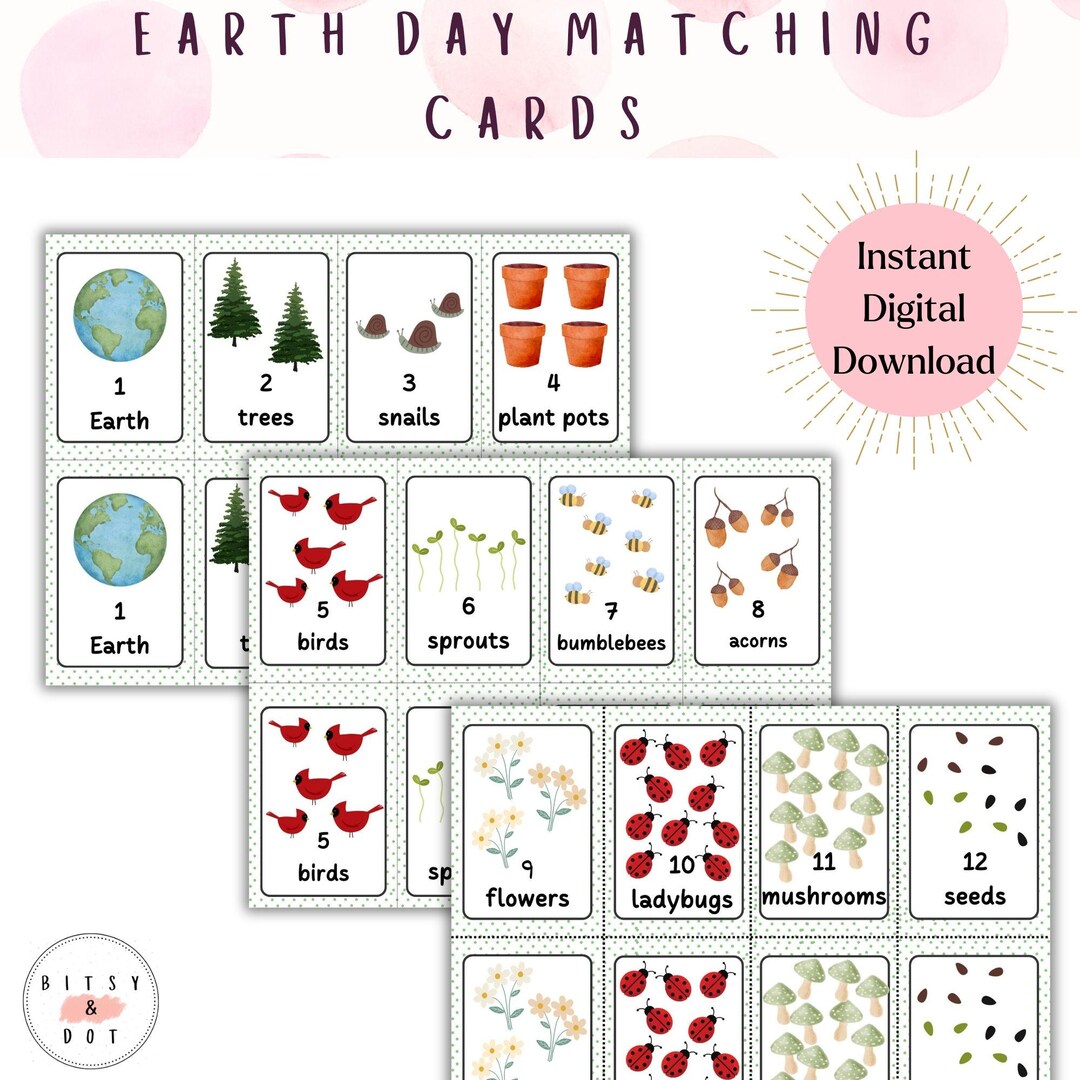 Earth Day Nature Memory Card Game for Toddlers, Kids - Set of 12 ...