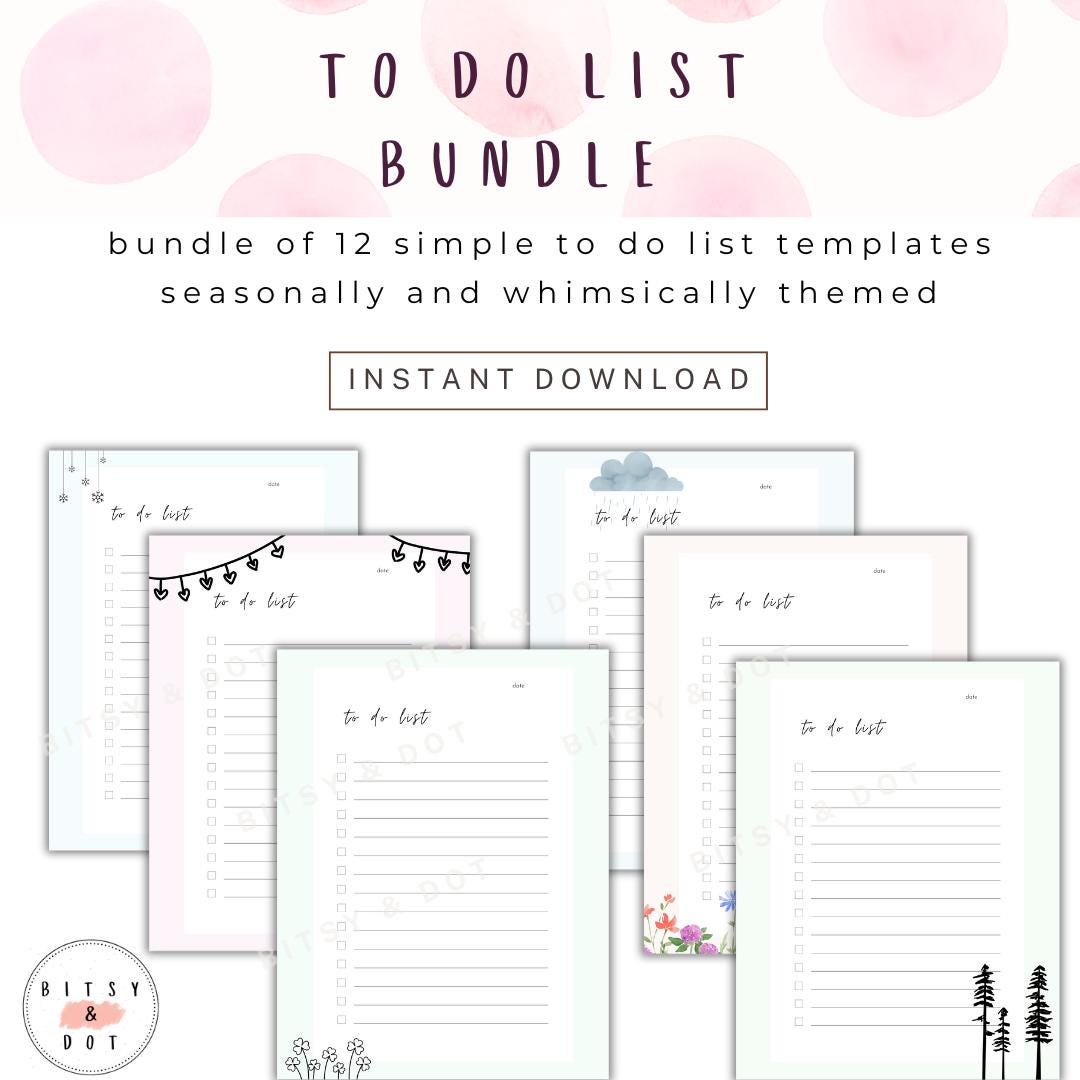 To Do List Bundle - Collection of 12 Seasonal Templates - Simple ...