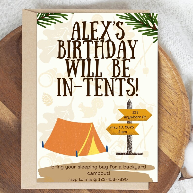 Camping Birthday Party Invitation Template: Rustic Tent Evite (canva ...