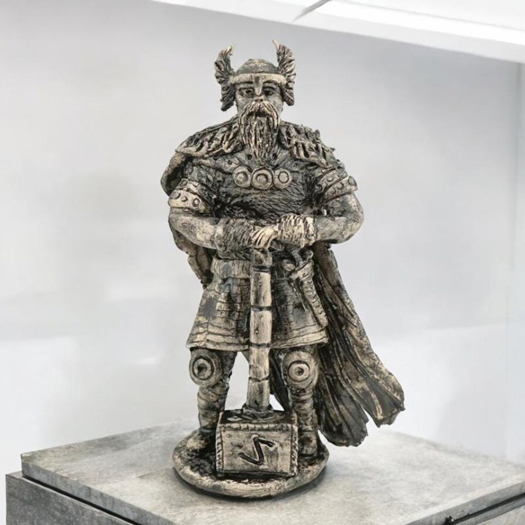 Thor Statue Mjollnir Ragnarok Norse Gods Ceramic Altar Heathen Asatru ...