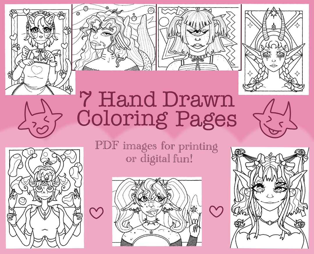 7 PDF Coloring Pages Monster Girlz Pack - Etsy