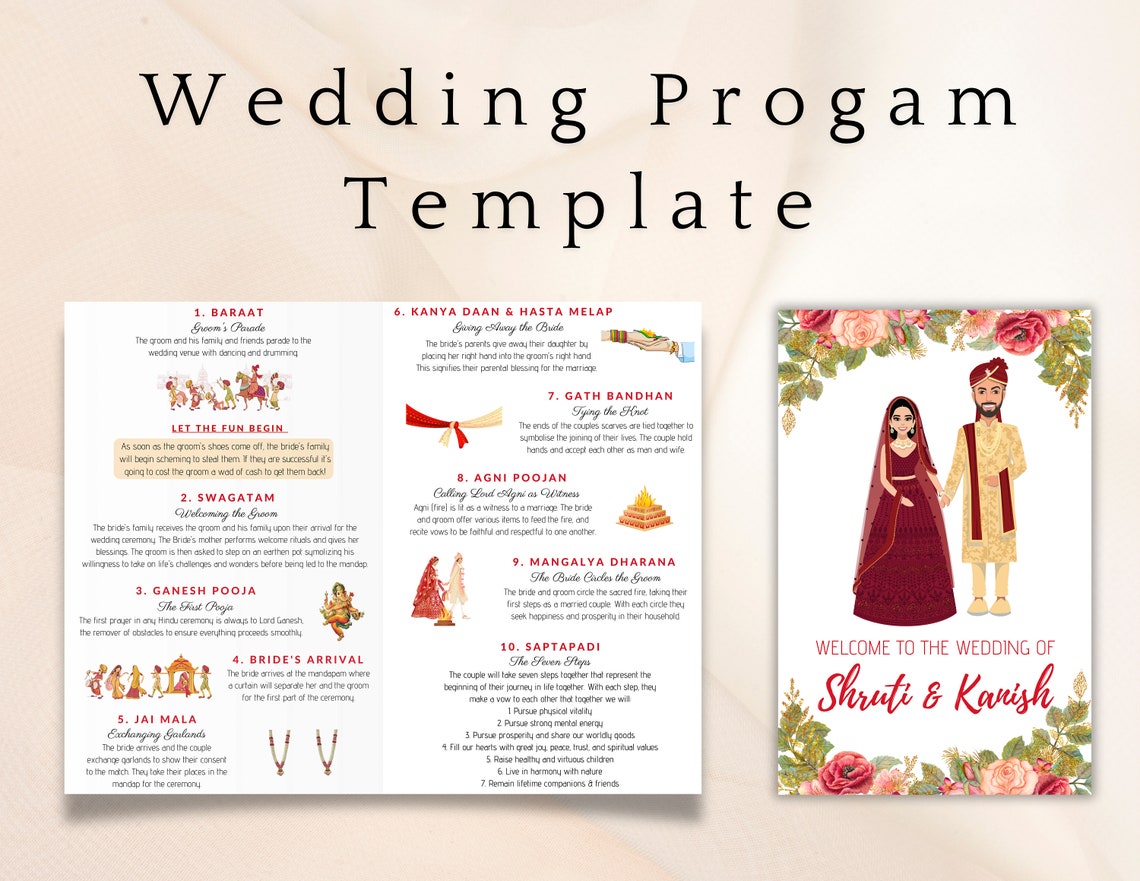 Editable Hindu Ceremony Program, Hindu Wedding Program, Indian Wedding ...