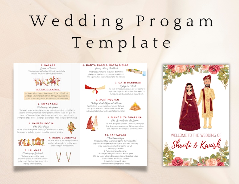 Editable Indian Wedding Ceremony Program: Vibrant Design (CANVA ...