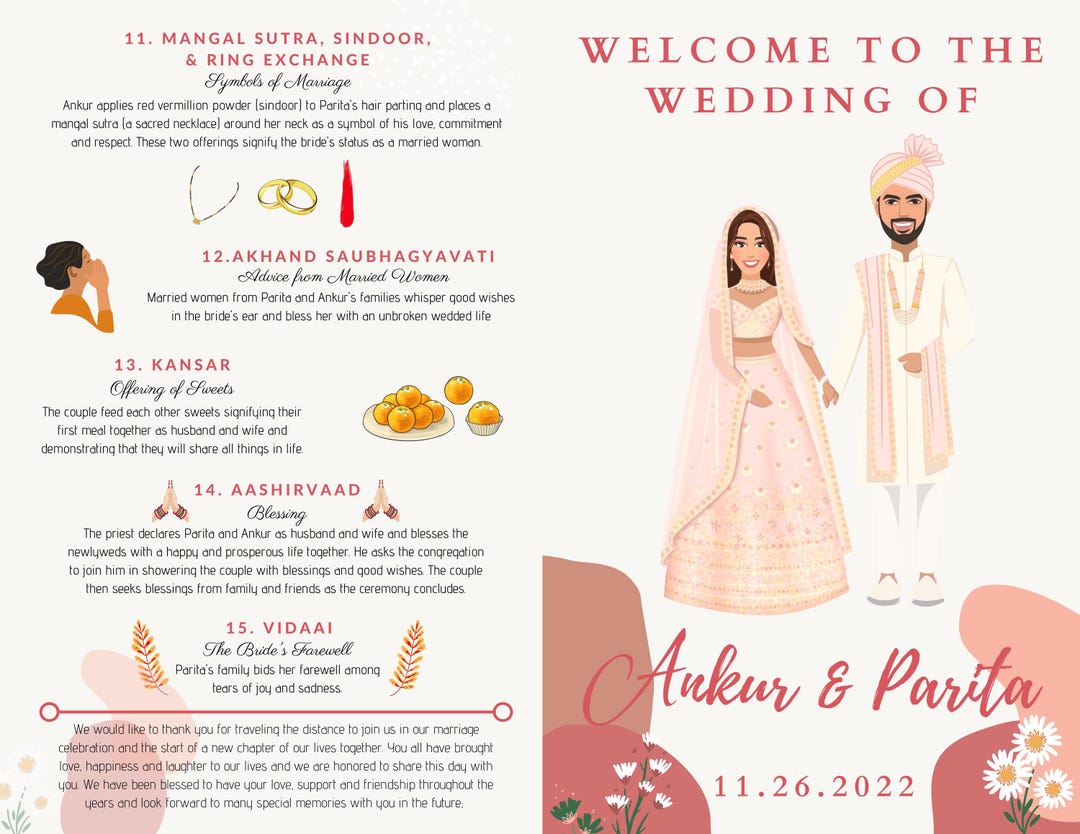 Editable Indian Wedding Ceremony Program: Vibrant Colors (CANVA ...